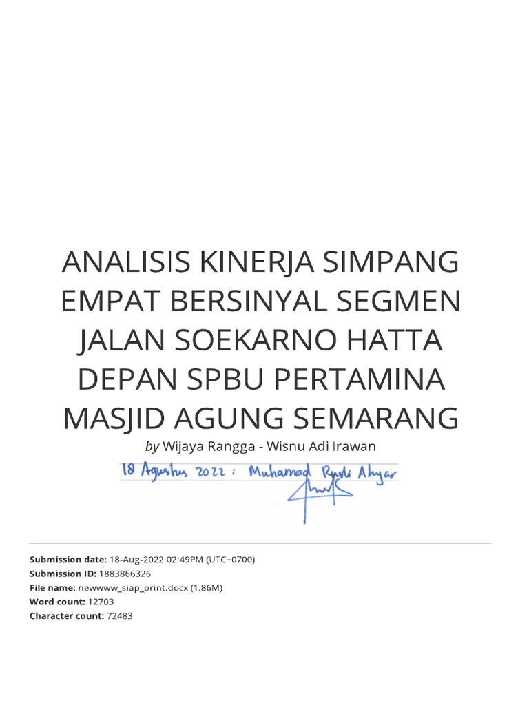 Kinerja Simpang Empat Depan SPBU Semarang | PDF