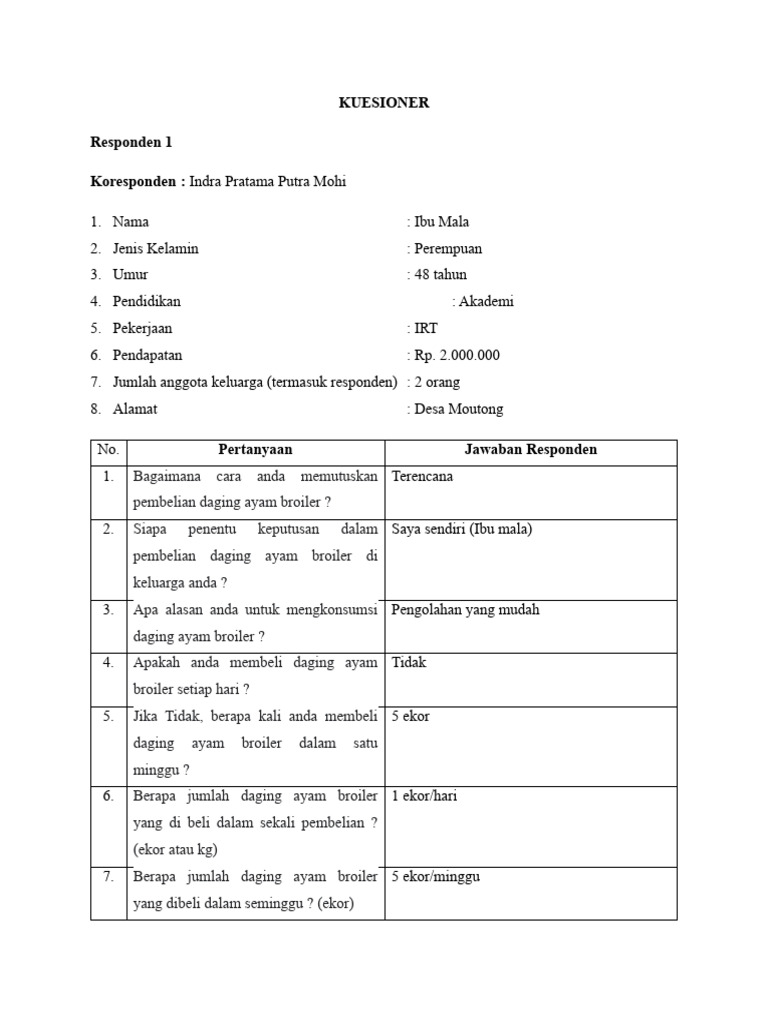 Indra Pratama Kuesioner | PDF
