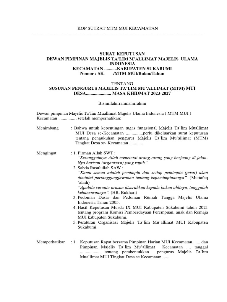 SK Pengurus Majelis Taklim MUI 2023-2027 | PDF