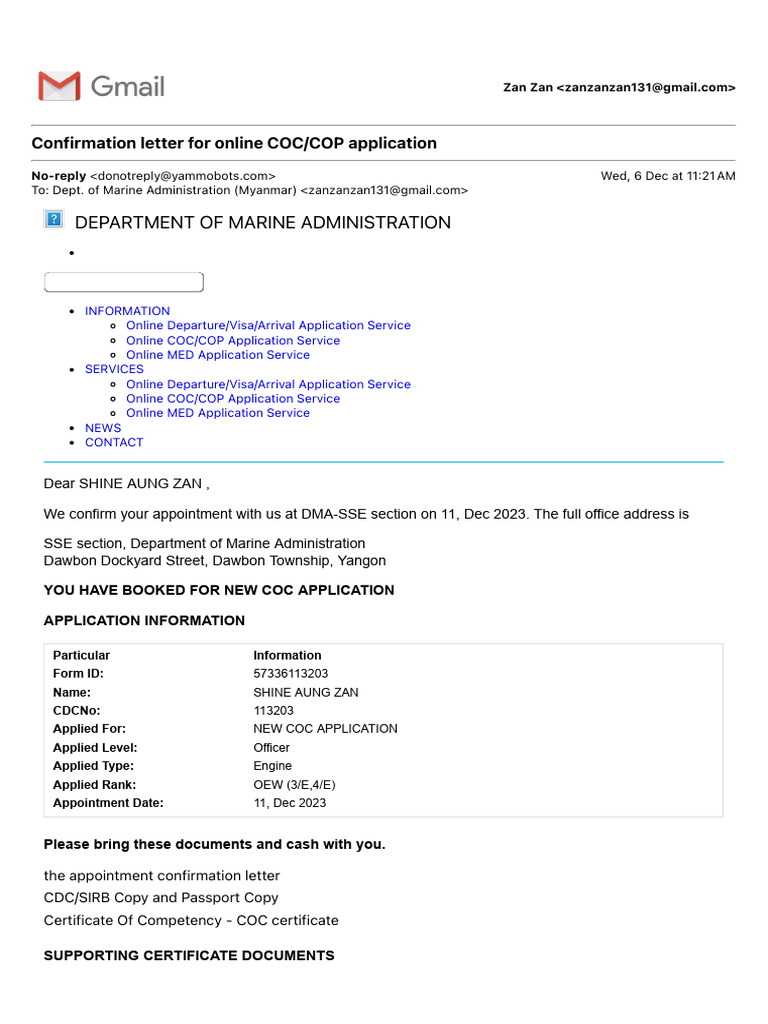 Confirmation Letter For Online COC/COP Application | PDF | Technology ...