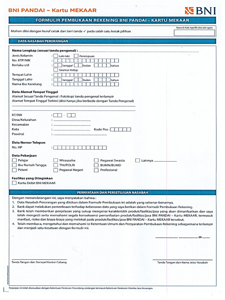 FORMULIR BNI | PDF