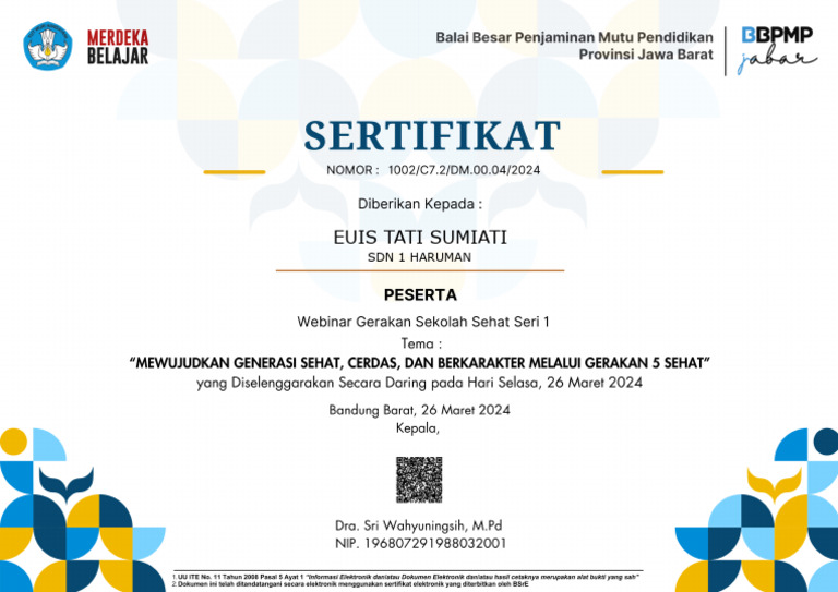 Sertifikat - GSS - Bu Euis Tati Sumiati | PDF