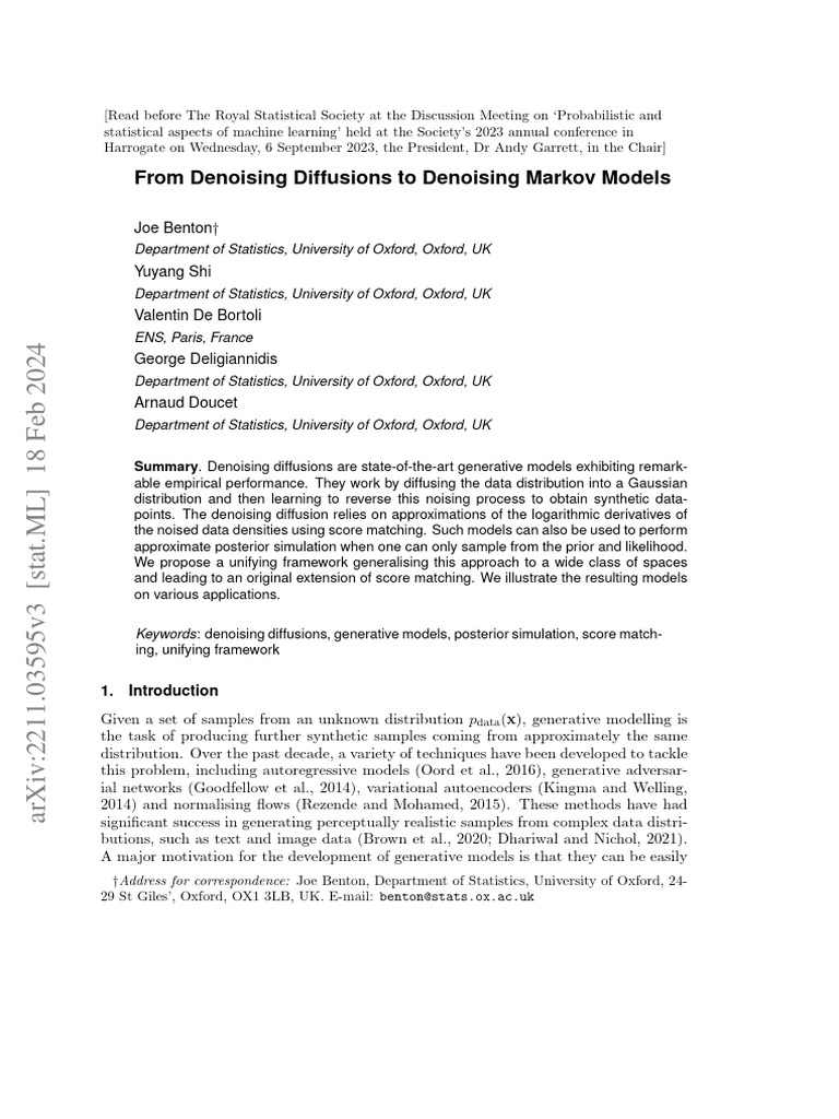 From Denoising Diffusions To Denoising Markov Models | PDF | Stochastic ...