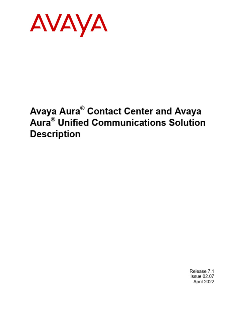 AACC and Avaya Aura Unified Communications Solution Description - 02.07 - April - 2022 | PDF ...