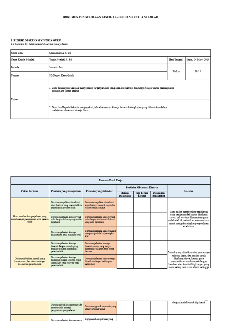 Form Observasi Guru | PDF