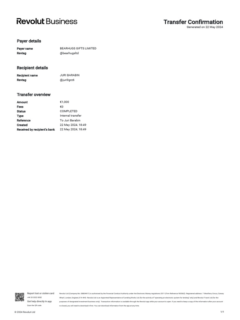 transfer confirmation from the revolut business | PDF