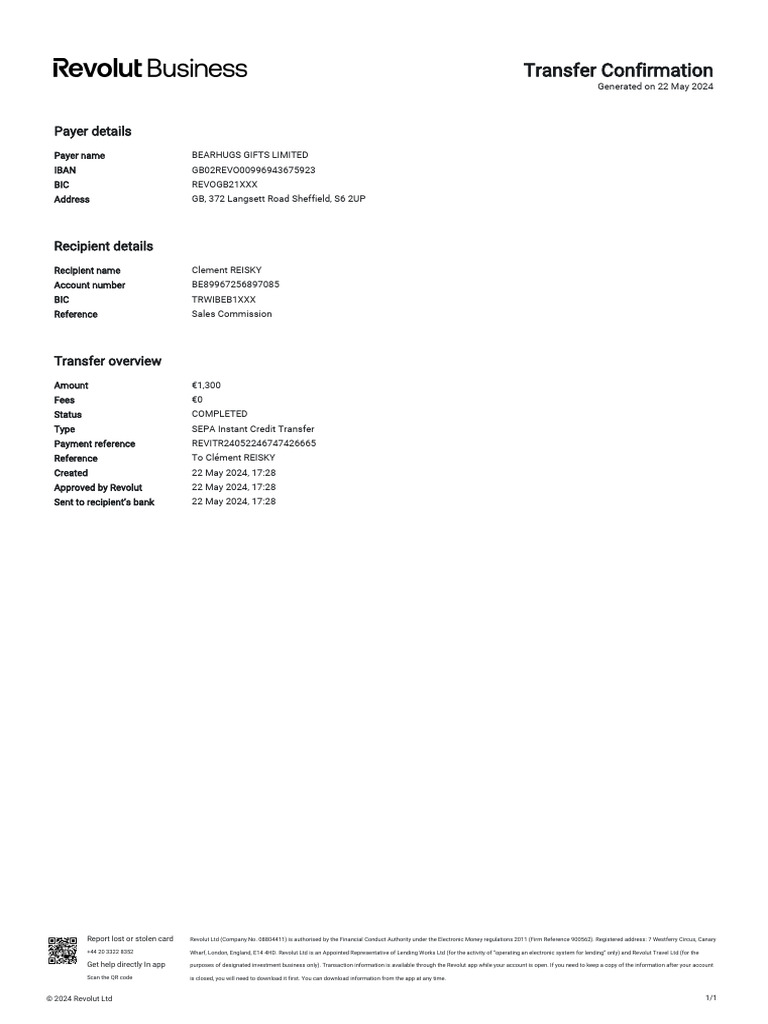 Revolut Transfer Confirmation Details | PDF | Payments | Banking