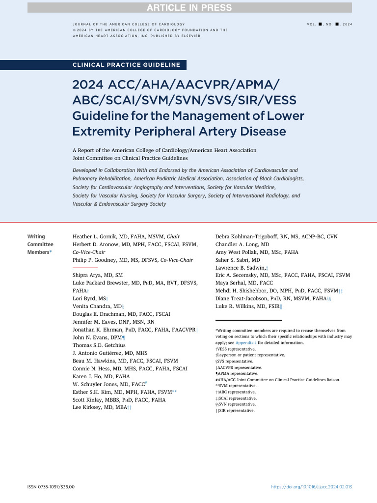 2024 Guidelines for Peripheral Artery Disease | PDF | Ischemia | Medicine