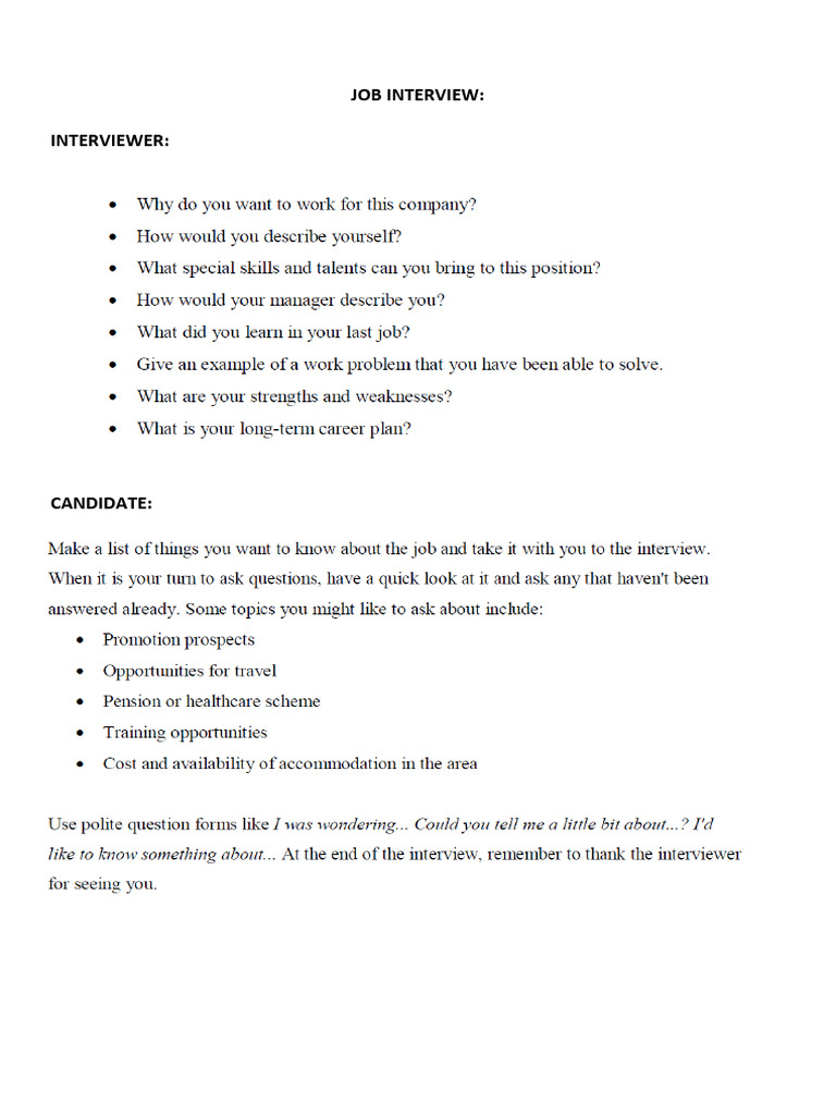 Job Interview Speaking | PDF | Job Interview | Behavior Modification