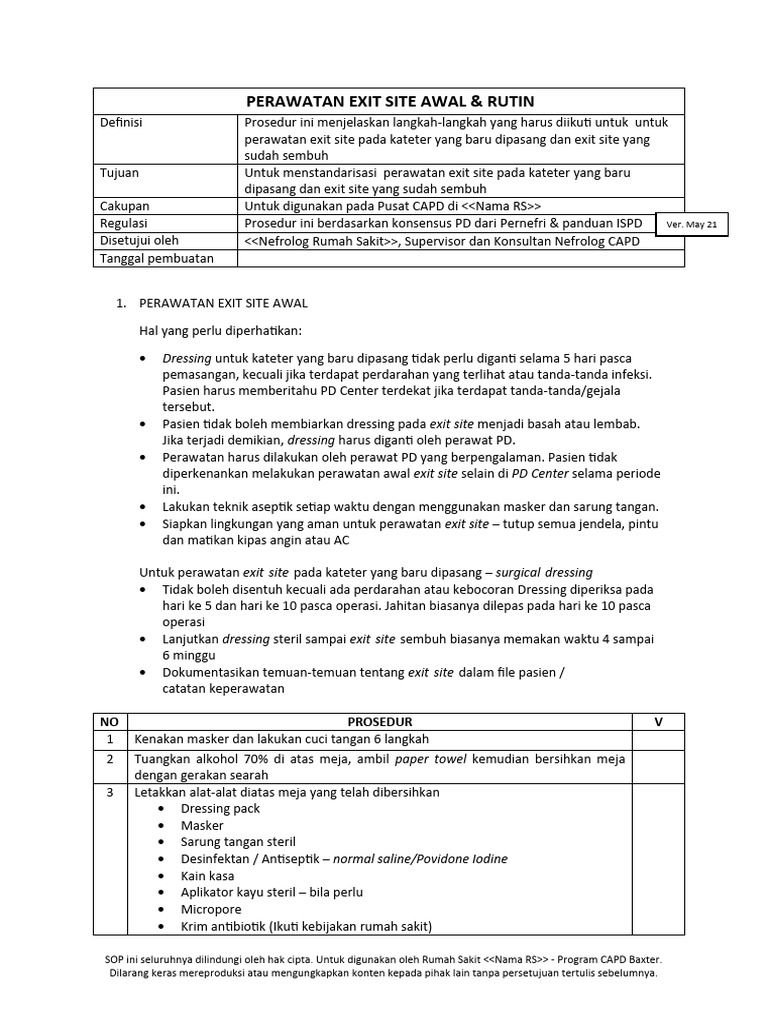 SOP 04 Perawatan Exit Site Awal Dan Rutin (5.21) | PDF