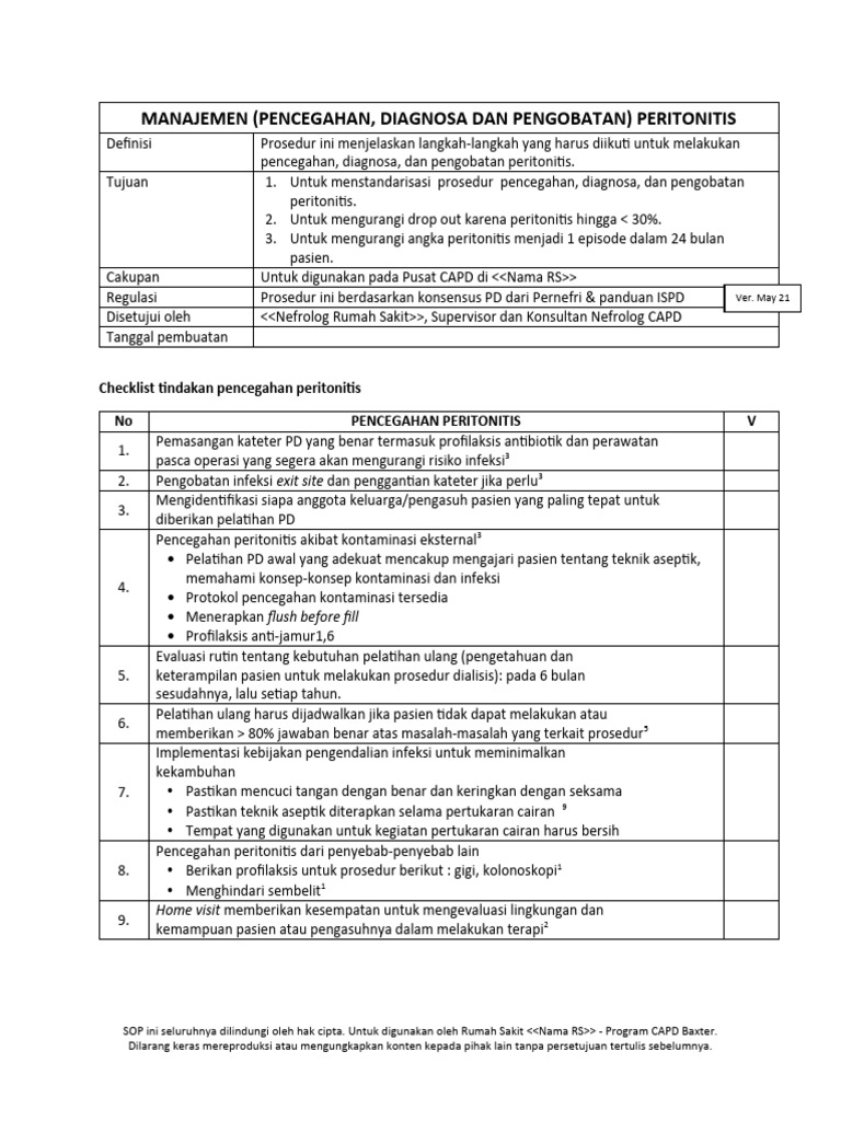 SOP 07 Manajemen Peritonitis (5.21) | PDF