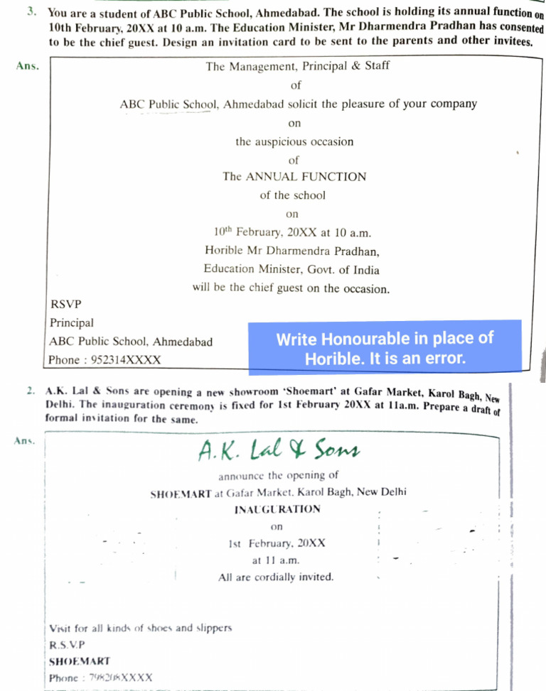 Formal Invitation Class 12 English | PDF