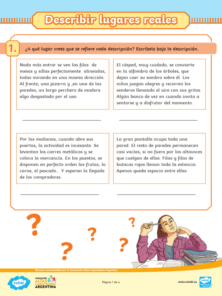 Ficha de Actividad Describir Lugares Reales Ampliacion Curricular Lengua Castellana | PDF