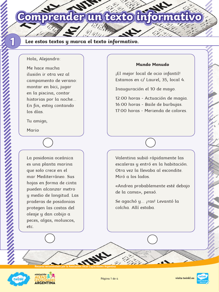 Ficha de Actividad Comprender Un Texto Informativo Ampliacion ...