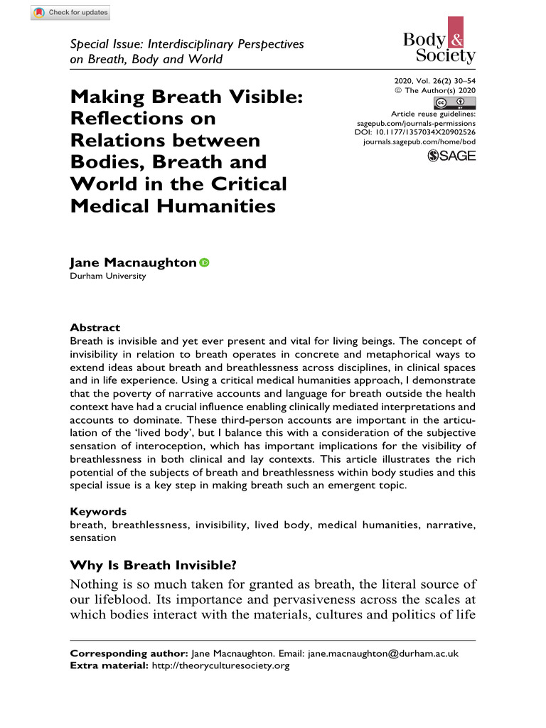 Making Breath Visible: Reflections On Relations Between Bodies, Breath ...