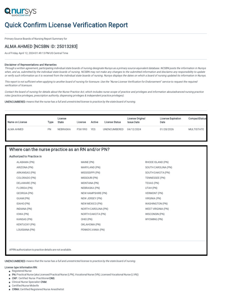 Nursys QuickConfirm License Verification Report - 2024 - 02 - 13 | PDF ...