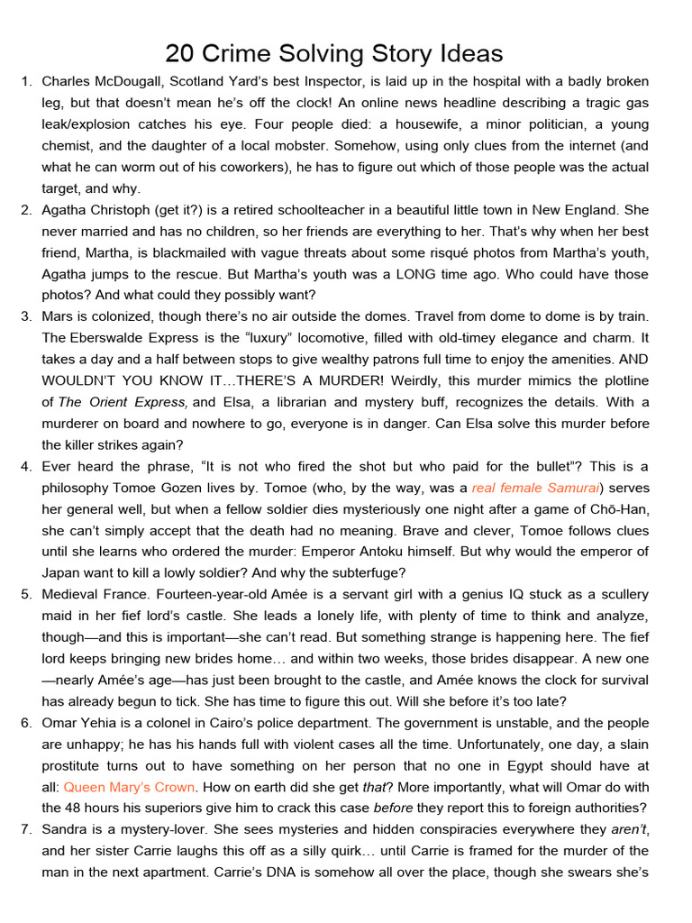 20 Crime Solving Story Ideas | PDF