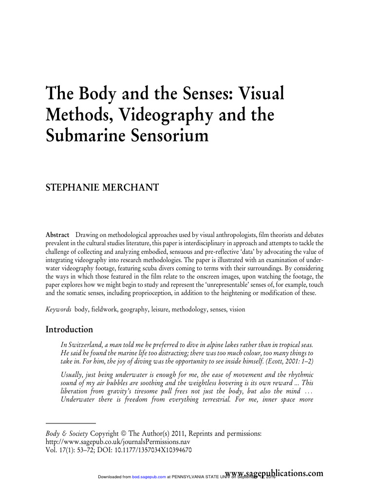 The Body and The Senses: Visual Methods, Videography and The Submarine Sensorium | PDF | Scuba ...