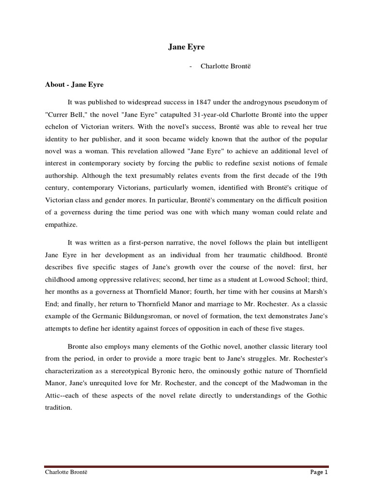 Jane Eyre- Summary | PDF | Jane Eyre | Charlotte Brontë