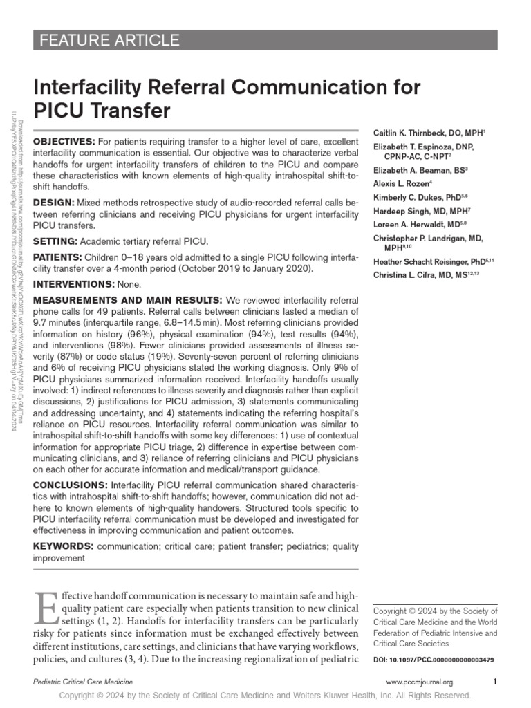 Thirnbeck Et Al 2024 PCCM | PDF | Intensive Care Medicine | Health Care