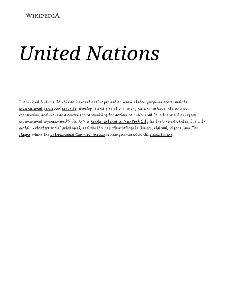 United Nations - Wikipedia | PDF | United Nations | International Relations