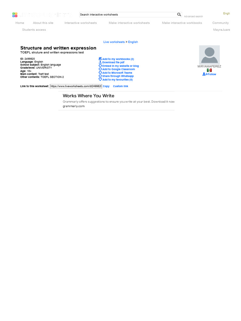 Structure and written expression worksheet resuelto | PDF | English ...