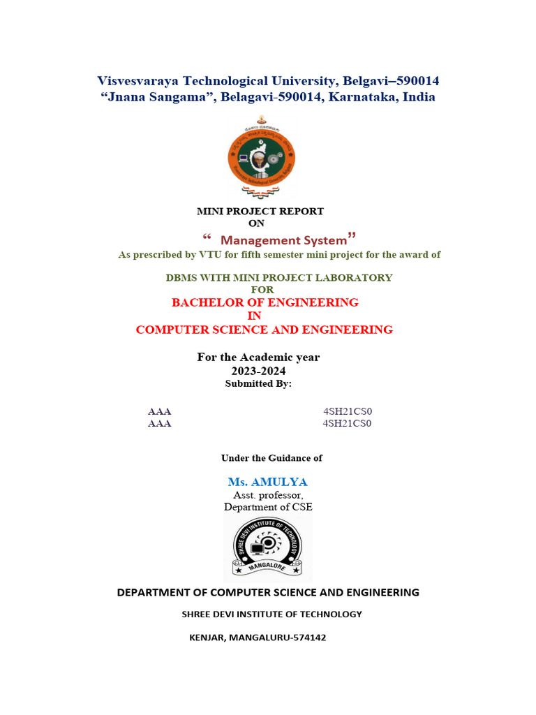 DBMS Mini Project Report Format 2021 | PDF | Databases | Use Case