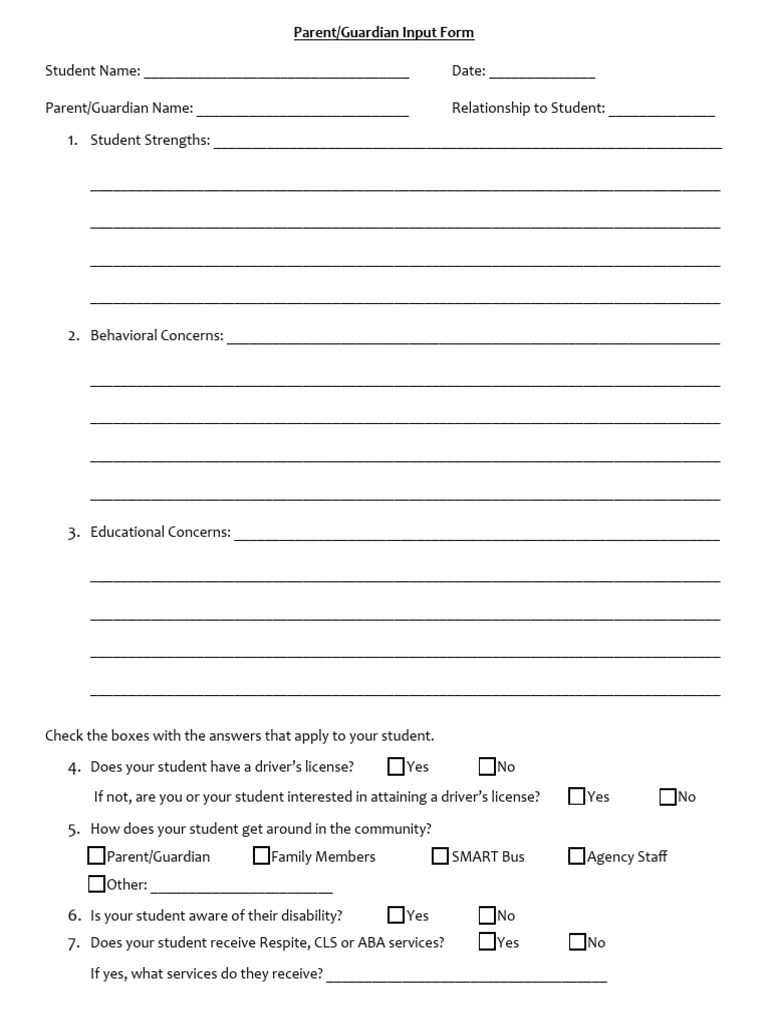 Parent/Guardian Input Form for Students | PDF | Legal Guardian