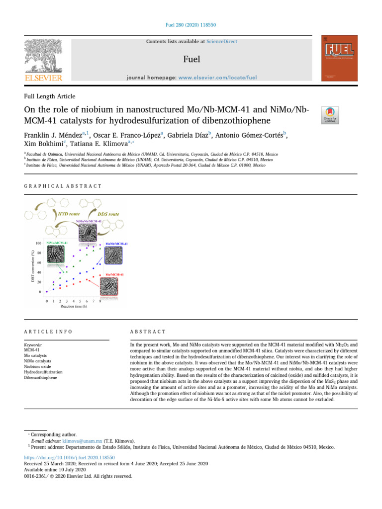 On The Role of Niobium in Nanostructured Mo - Nb-MCM-41 and NiMo - Nb-MCM-41 Catalysts For ...