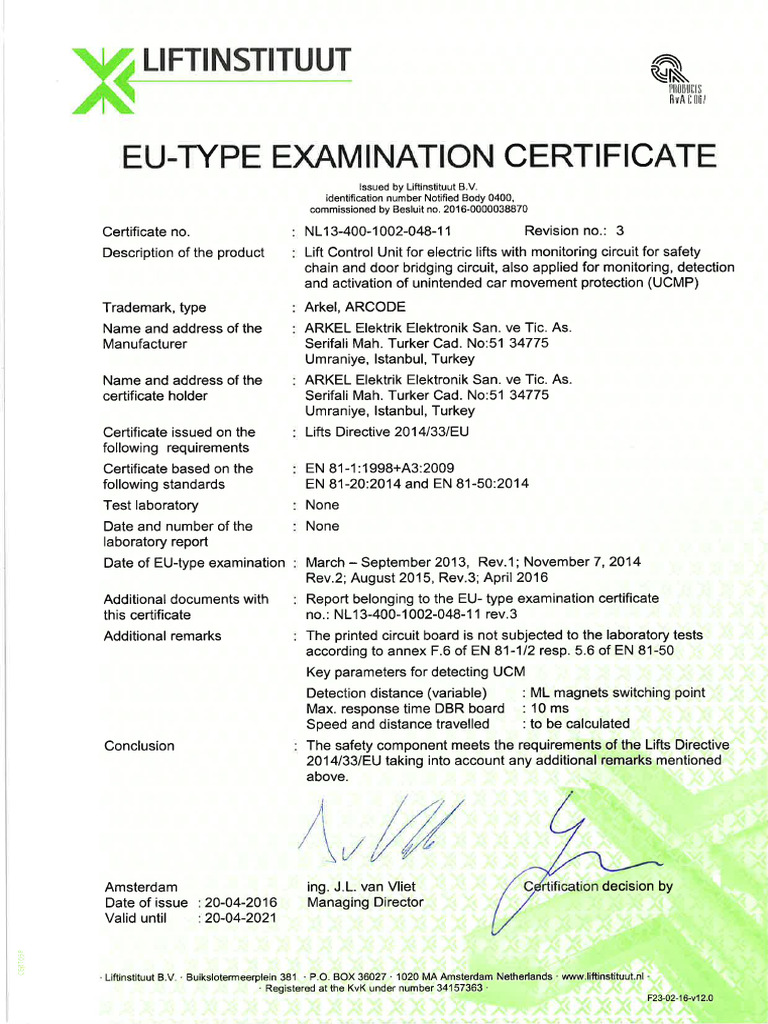 ARCODE EU-Type Examination Certificate | PDF | Technology & Engineering