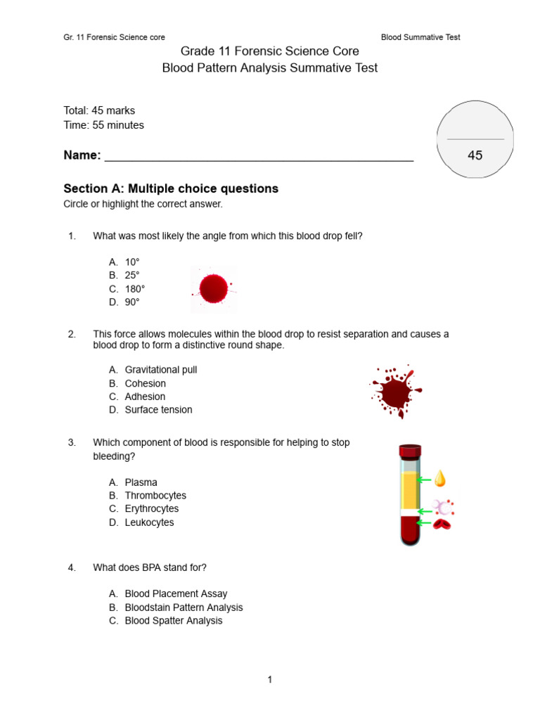 Forensics Blood Test Practice | PDF | Blood | Medical Specialties