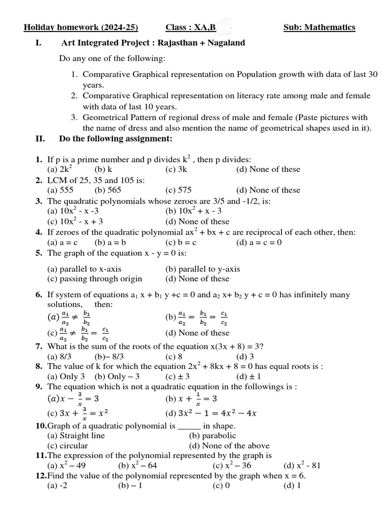 Holiday Homework Class 10 2024-25 - 240606 - 093635 | PDF | Polynomial ...