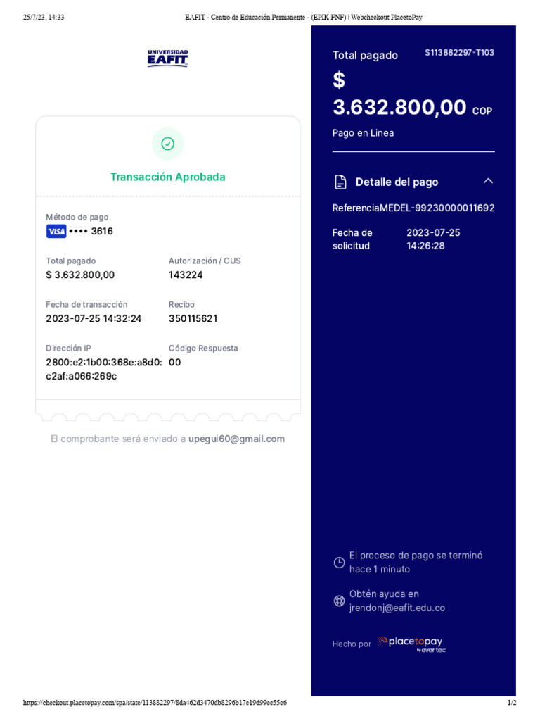 EAFIT - Centro de Educación Permanente - (EPIK FNF) _ Webcheckout PlacetoPay | PDF | Protocolos ...