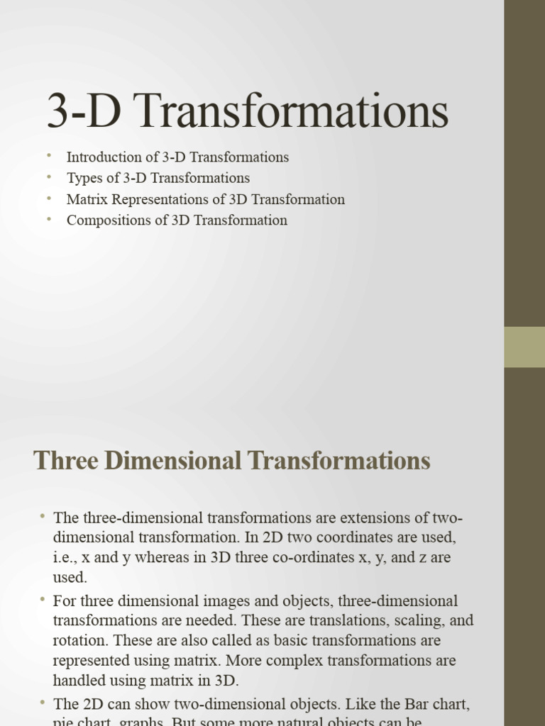 Ch 4 3 D Transformations Pdf Cartesian Coordinate System Shape