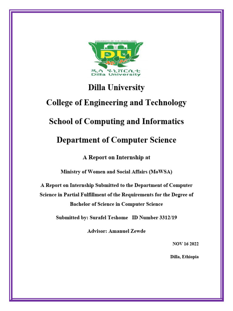 Dilla University College of Engineering and Technology School of ...