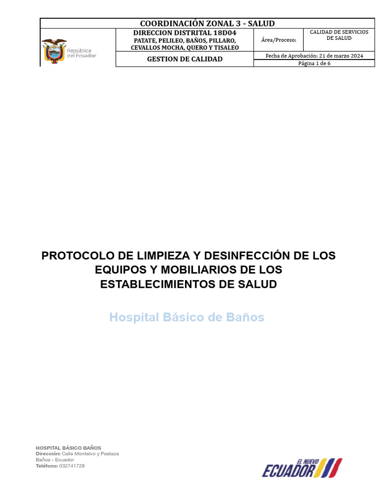 2 Protocolo de Limpieza y Desinfección de Los Equipos y Mobiliarios de Los Establecimientos de ...
