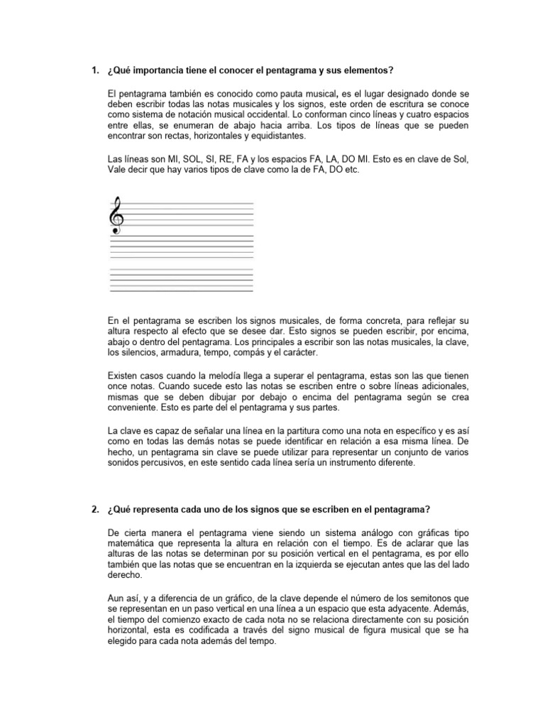 Qué Importancia Tiene El Conocer El Pentagrama y Sus Elementos | PDF ...