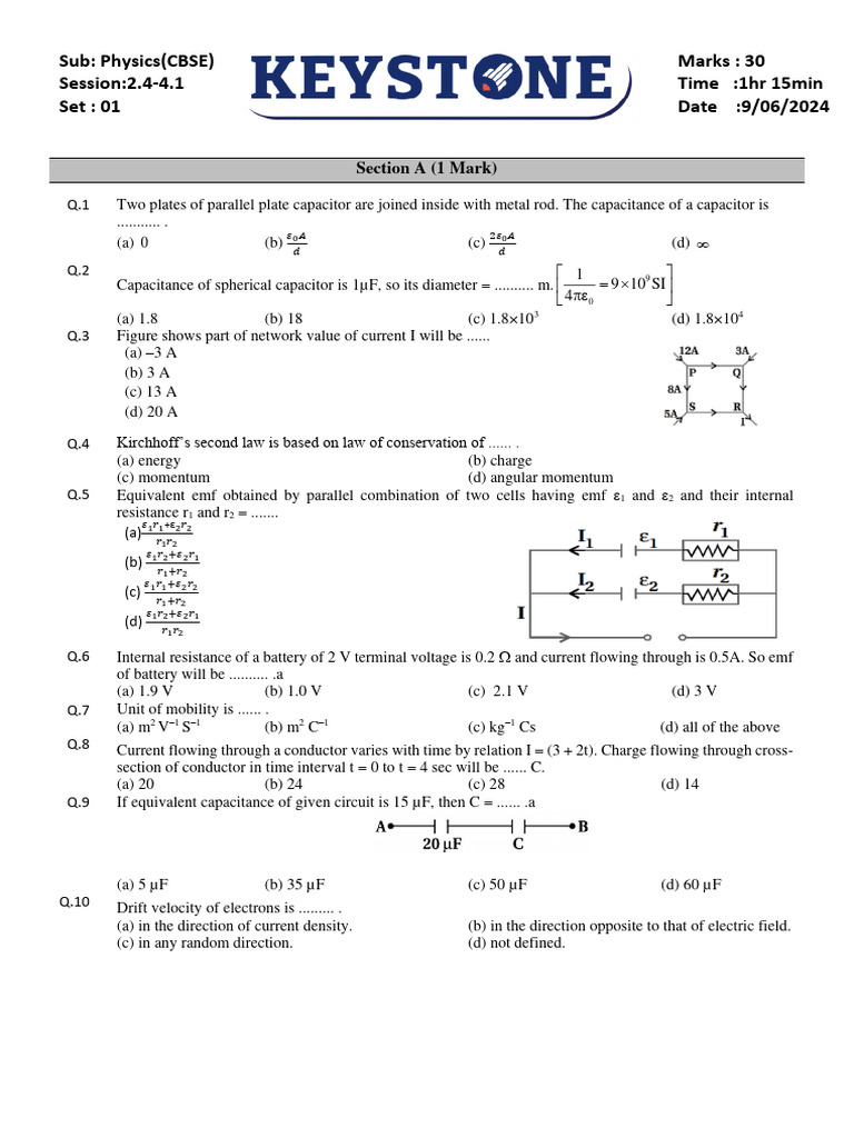 CBSE Set 1 (2.4-4.1) | PDF | Capacitor | Electrical Resistivity And ...