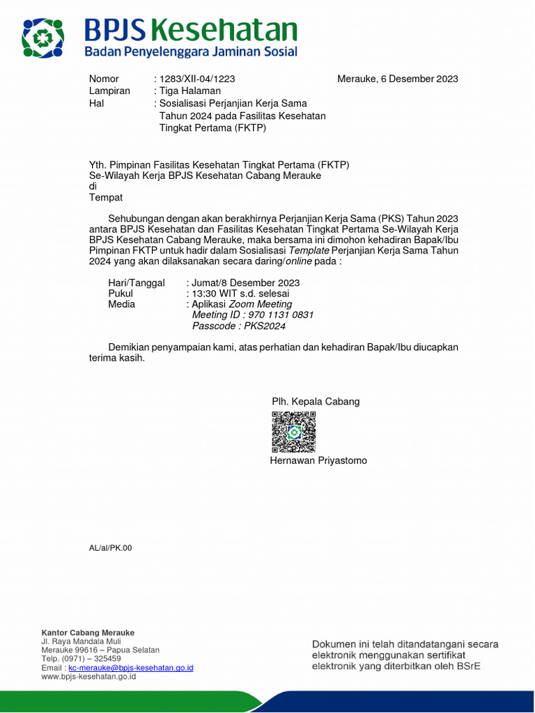 Undangan Sosialisasi PKS FKTP Tahun 2024-KirimFKTP | PDF