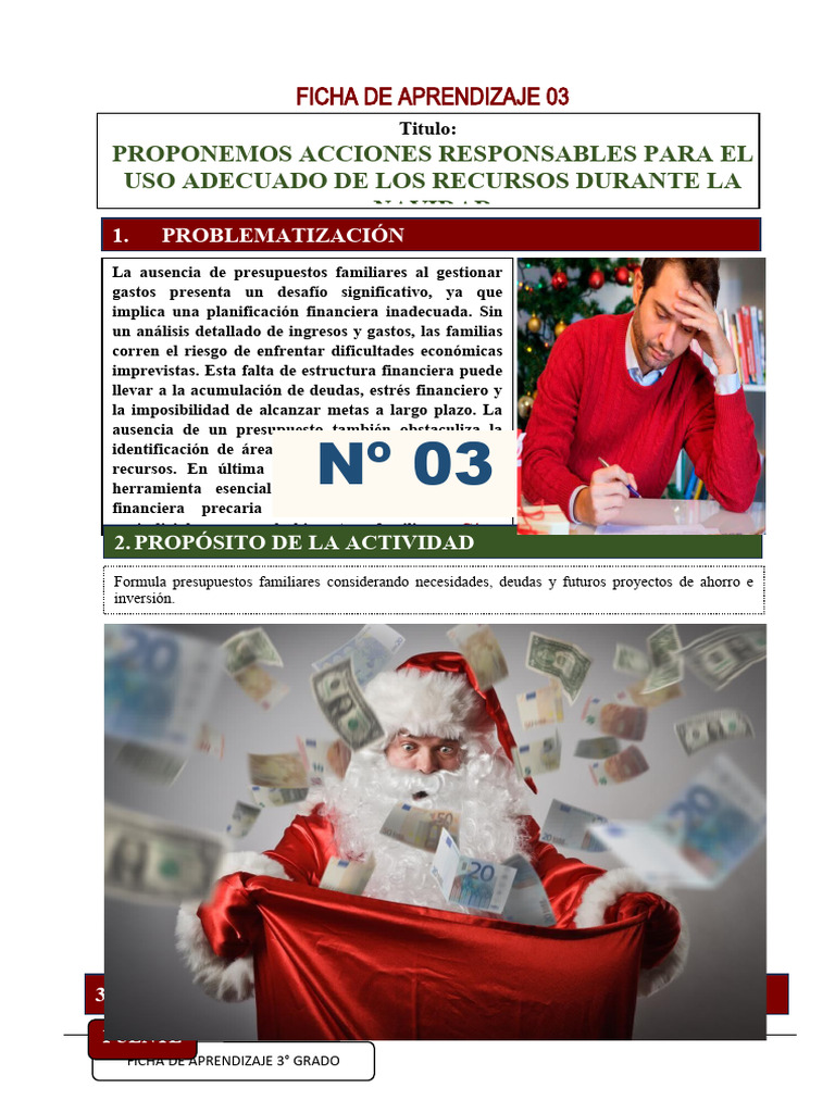 3 Ficha de Aprendizaje CCSS 3° Grado | PDF | Presupuesto | Ahorro
