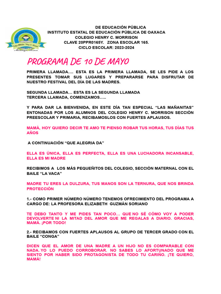 PROGRAMA 10 DE MAYO | PDF | Amor
