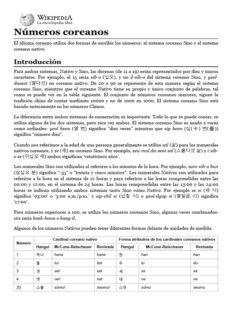 Números Coreanos | PDF | Lingüística | Notación
