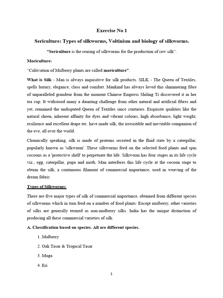 EXERCISE 2,3,4 Sericulture | PDF | Silk | Pupa