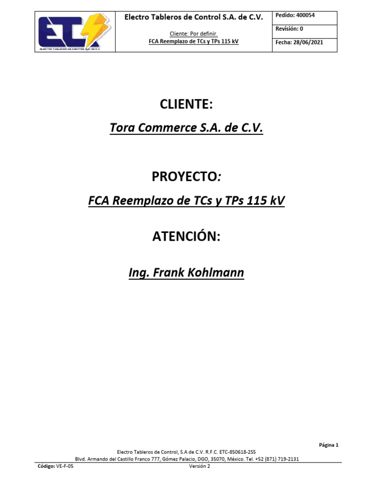 FCA Reemplazo de TCs y TPs 115 KV Rev. 0 | PDF | Impuesto al valor ...