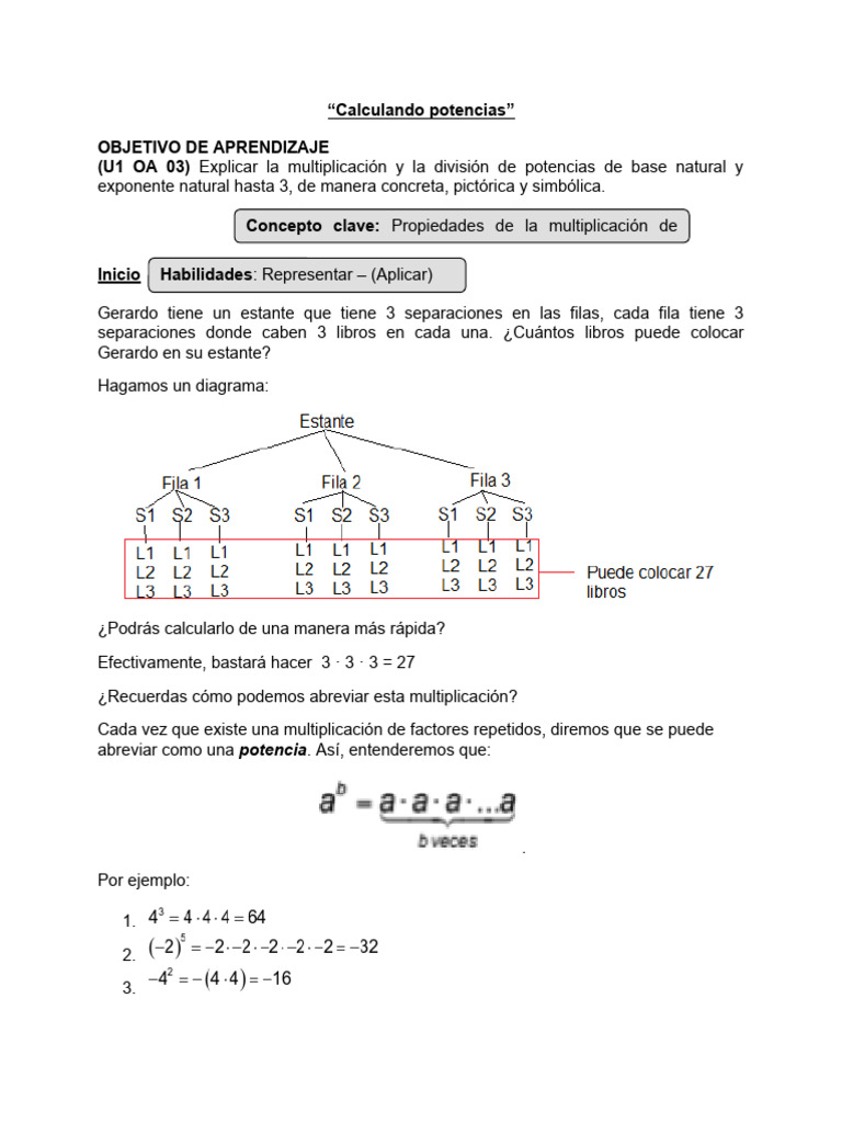 8° Matemática Guia Potencia | PDF | Exponenciación | Multiplicación