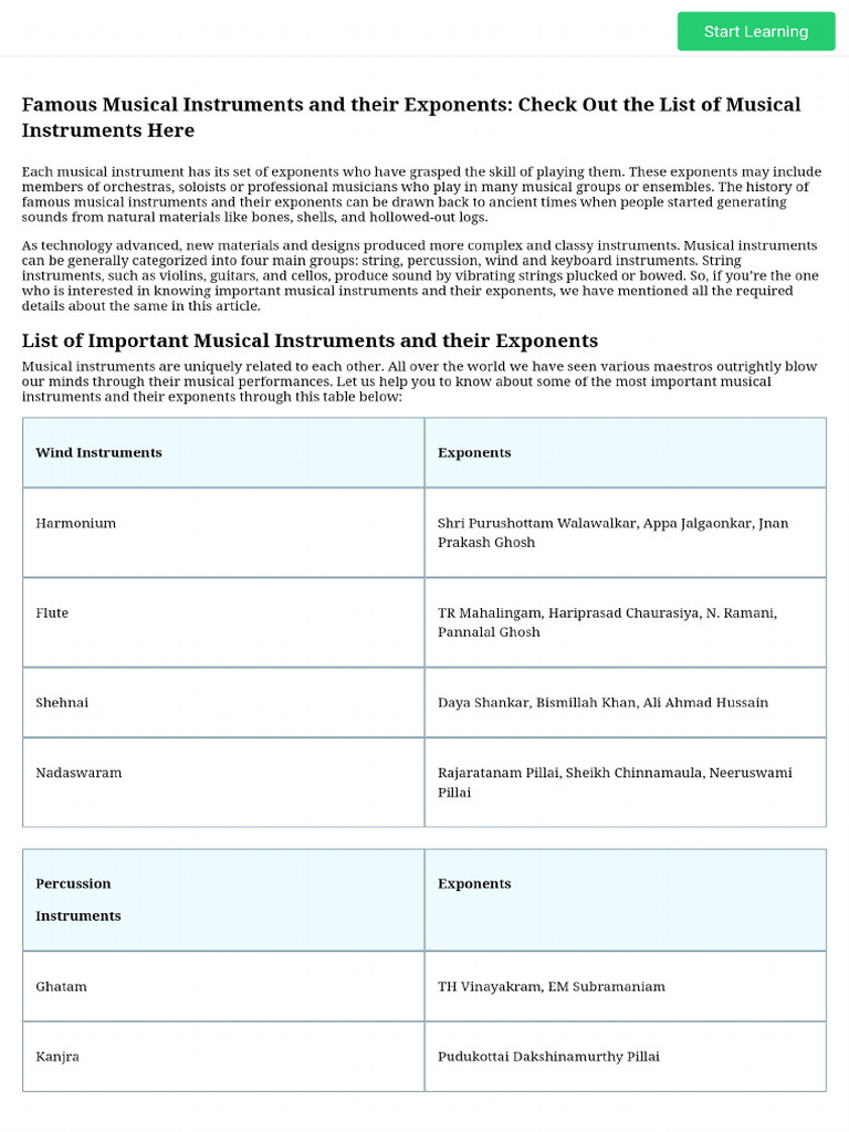 Famous Musical Instruments and Their Exponents_ Check Instruments | PDF