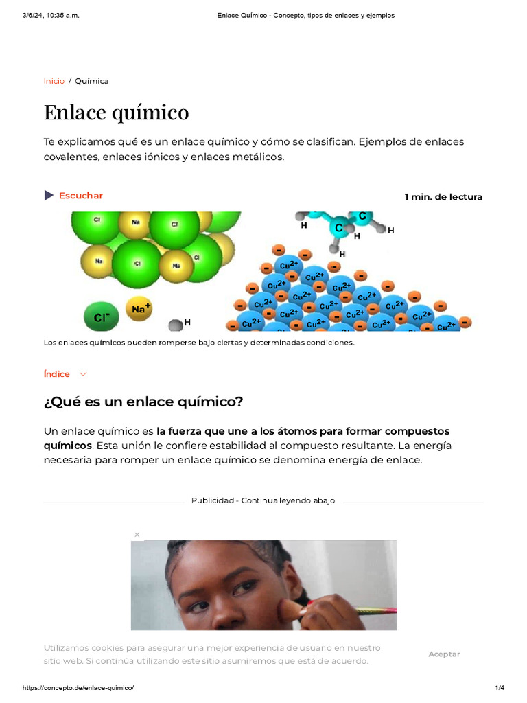 Tipos de Enlaces Químicos y Ejemplos | PDF | Enlace químico | Química
