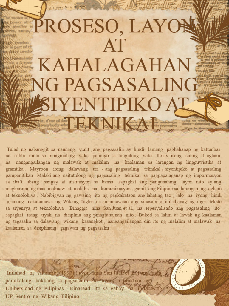 Proseso Layon at Kahalagahan NG Pagsasaling Siyentipiko at Teknikal | PDF