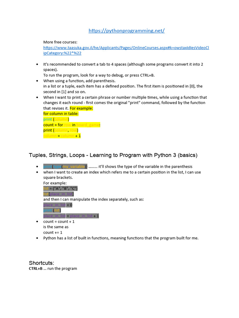 Python 3 Basics: Tuples, Strings, Loops | PDF