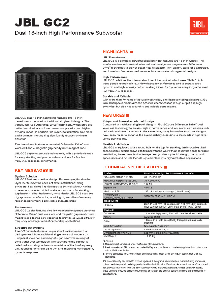 JBL GC2 Spec Sheet - EN - 20240401 | PDF | Electrical Engineering ...